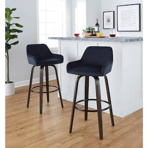 Lumisource Daniella 29.25 in. White Velvet, Walnut Glazed Wood and Black Metal Fixed-Height Bar ...