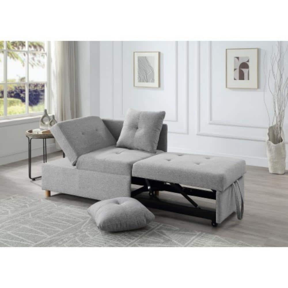 Clihome 70.5 in. Single Size Light Gray 4-in-1 Linen Convertible Sofa ...