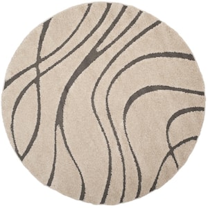SAFAVIEH Florida Shag Cream/Blue 4 ft. x 4 ft. Round Solid Area Rug ...