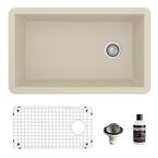 Karran QU-670 Quartz/Granite 32 in. Single Bowl Undermount Kitchen Sink in White with Bottom ...