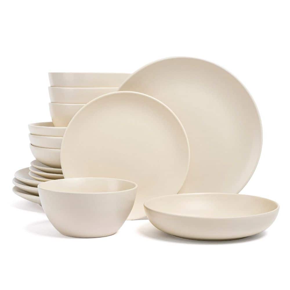 Over and Back Coupe 16-Piece Semi-Matte Ivory Hand-Finished Stoneware ...