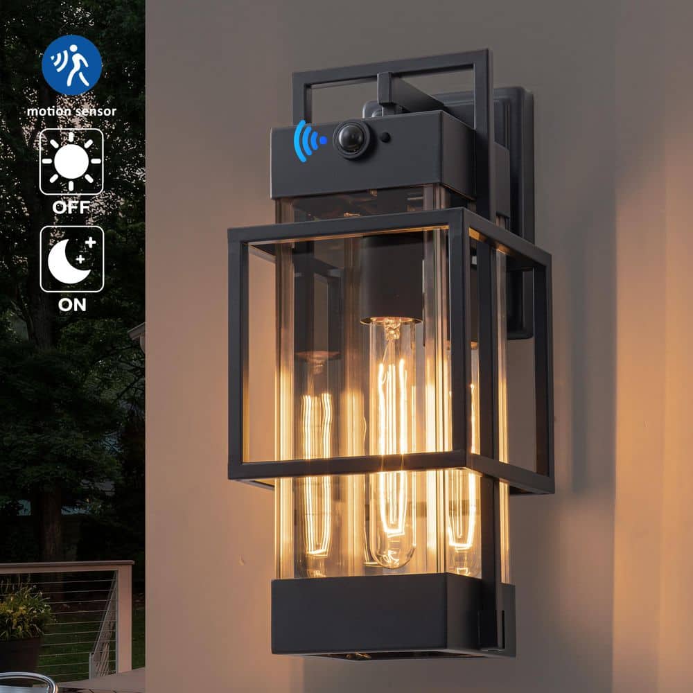C Cattleya 1-Light Black Motion Sensing Dusk to Dawn Outdoor Lantern ...