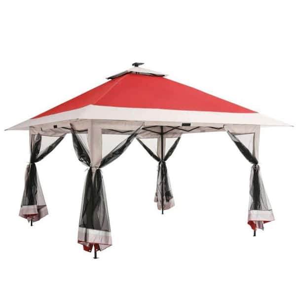 homfan 12 ft. x 12 ft. Gazebo Outdoor Pop up Canopy Tent with Curtains ...