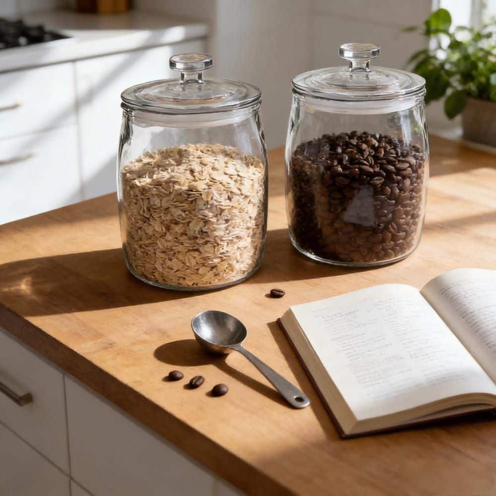 Wudkey 2 Pack Food Grade Glass Food Storage Jar Set with Clear Visible ...