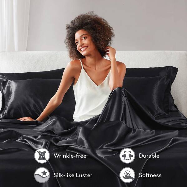 Black satin queen sheet set store