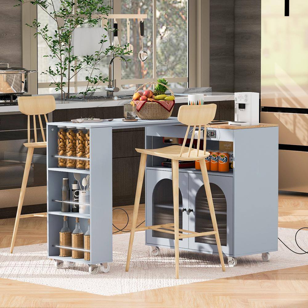 Xspracer Oasis Grey Wood 41.11 in. Kitchen Island with Extended Table ...