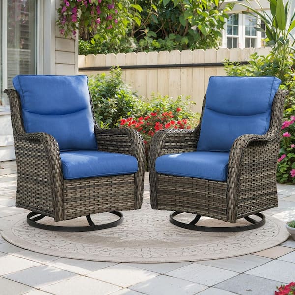 Bellefurn Smiley 2-Piece Gray PE Wicker Patio Swivel Glider with Olefin ...