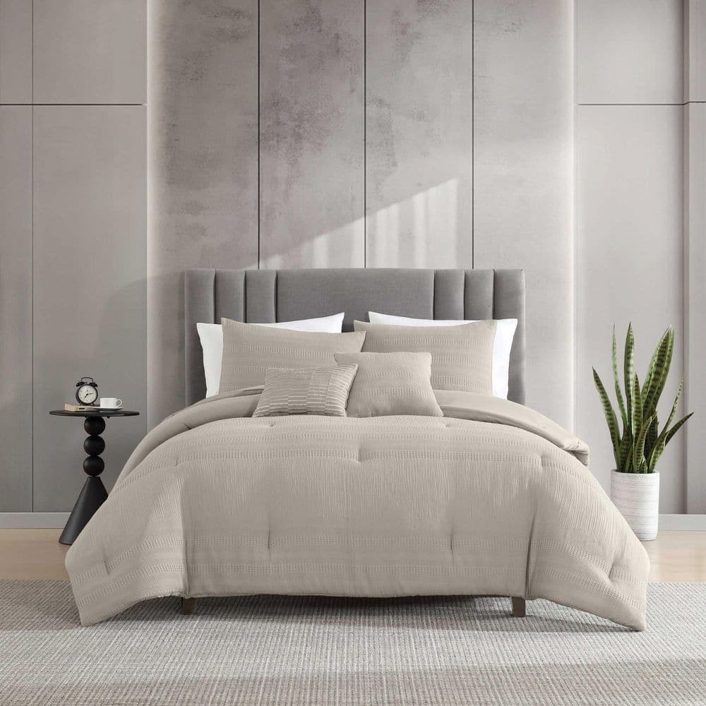 KENNETH COLE REACTION Variegated Waffle 2-Piece Linen Beige Microfiber ...