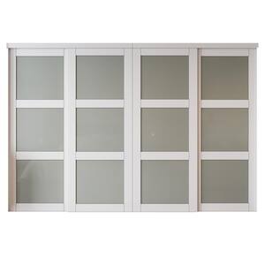 EH PUERTA 120 in. x 80 in. 3 Lites Frosted Glass MDF Closet Sliding ...