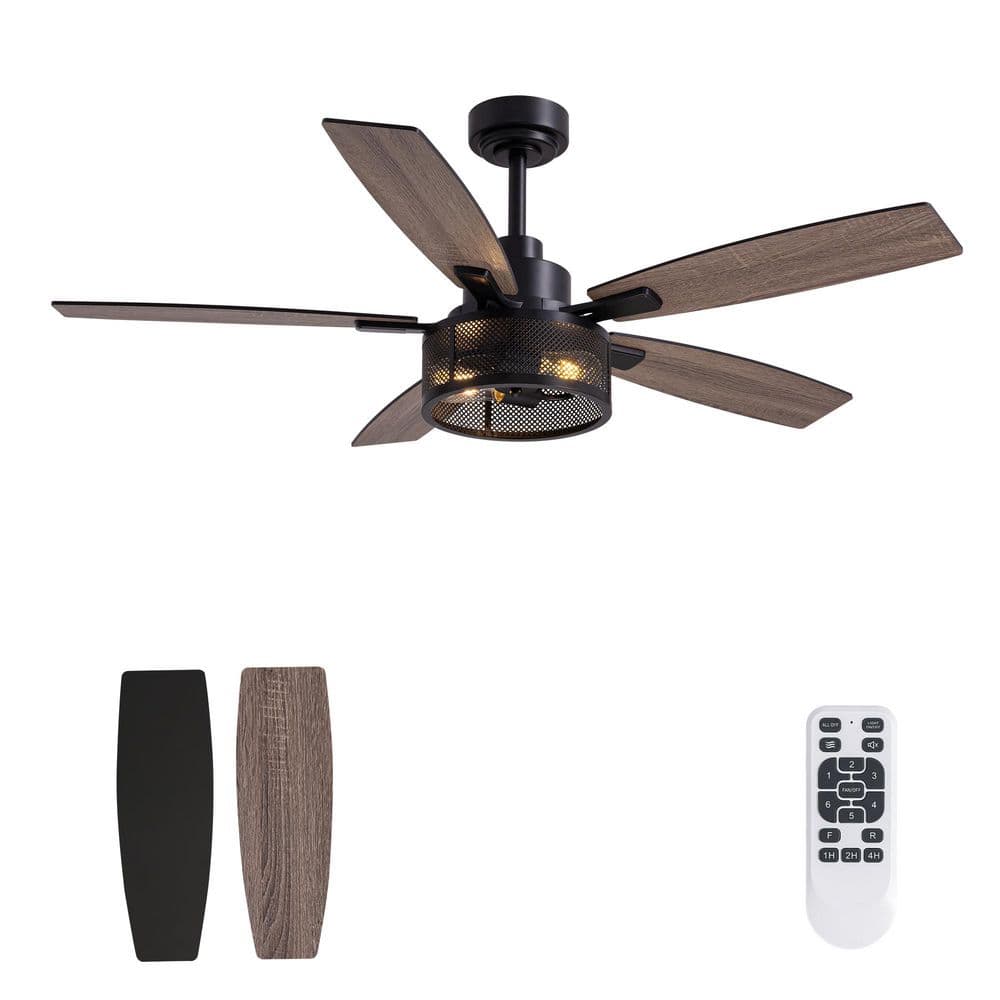 LuminFan 52 in. Indoor Matte Black Net Caged Ceiling Fan with Light Kit ...