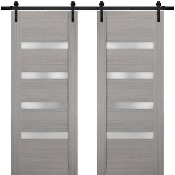 Sartodoors 36 in. x 84 in. 2 Panel Frosted Glass Gray Ash Solid MDF ...