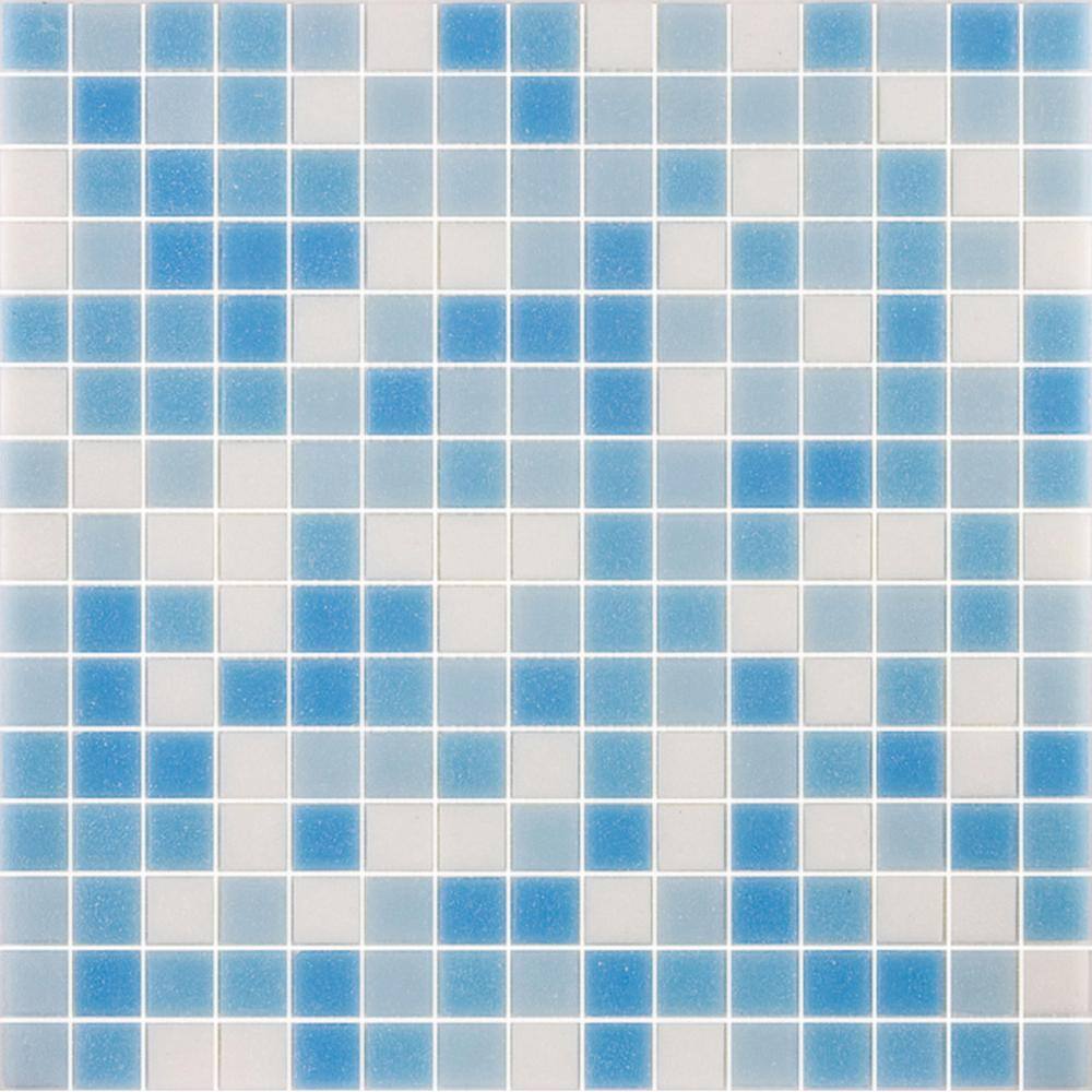 Apollo Tile Mingles 12 in. x 12 in. Glossy Sky Blue and White Glass ...