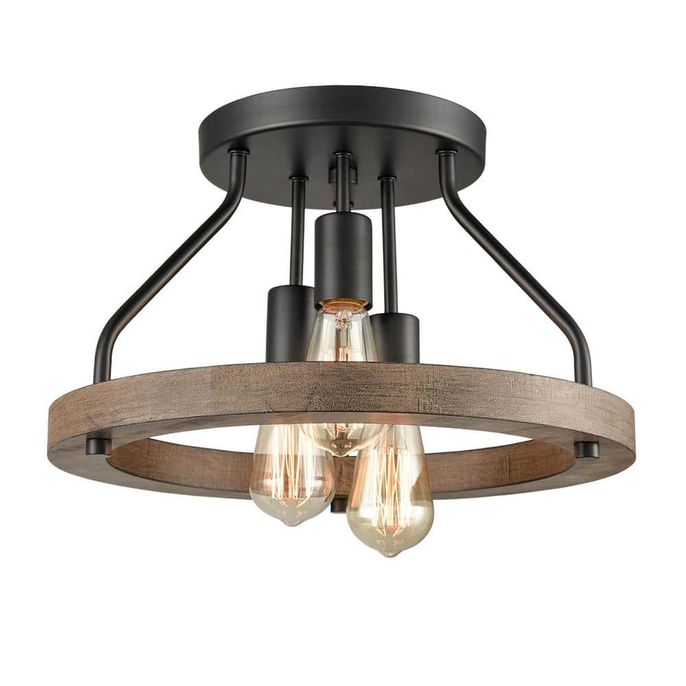 CLAXY 16.93 in. 3-Light Black Flush Mount with No Glass Shade and No ...