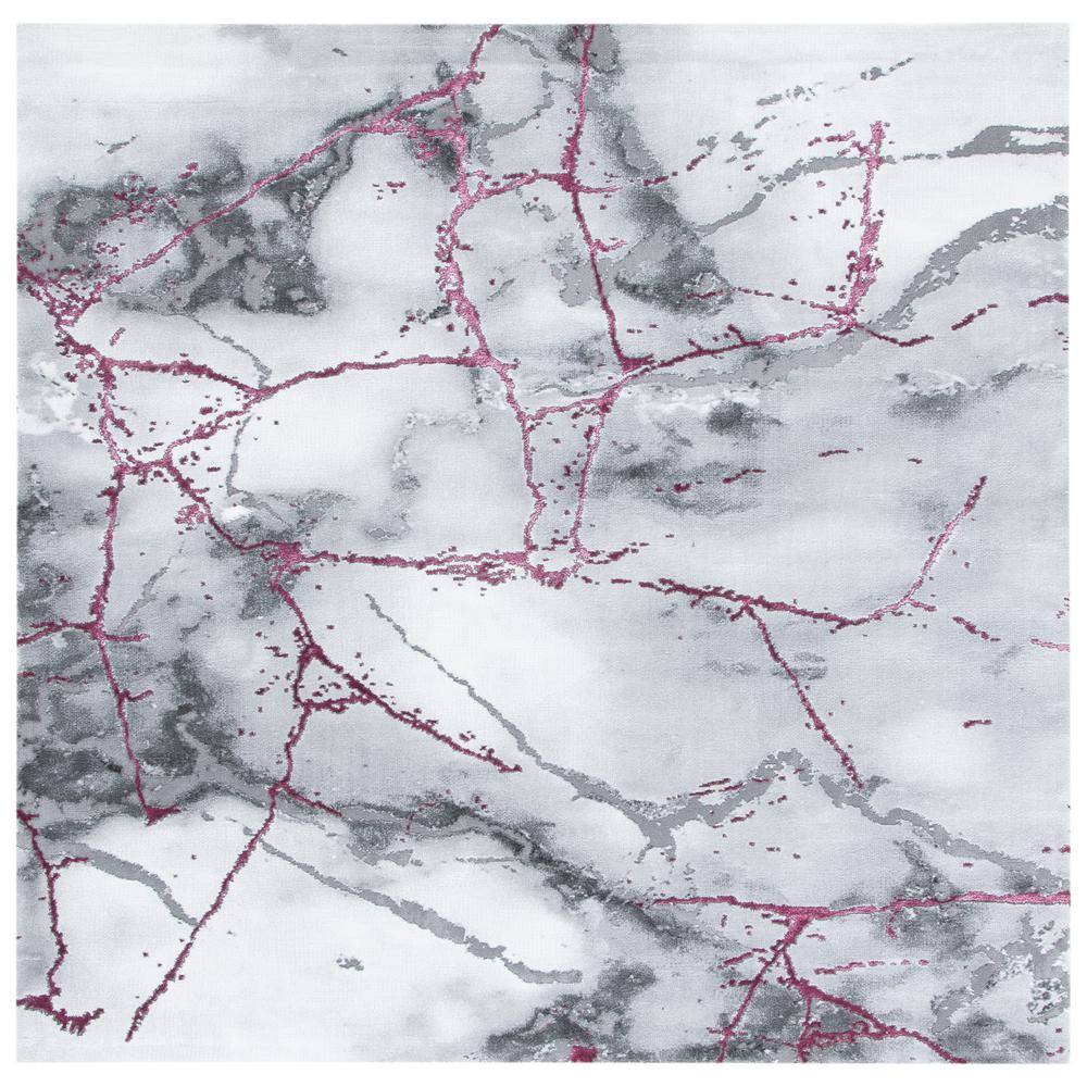 SAFAVIEH Craft Gray/Wine 4 ft. x 4 ft. Distressed Abstract Square Area ...