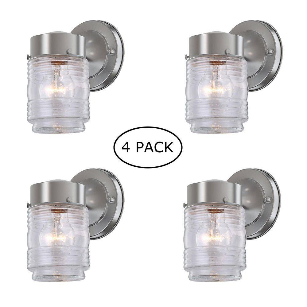 Hukoro Martin 7.5 in. Brushed Nickel Outdoor Hardwired Wall Cylinder ...