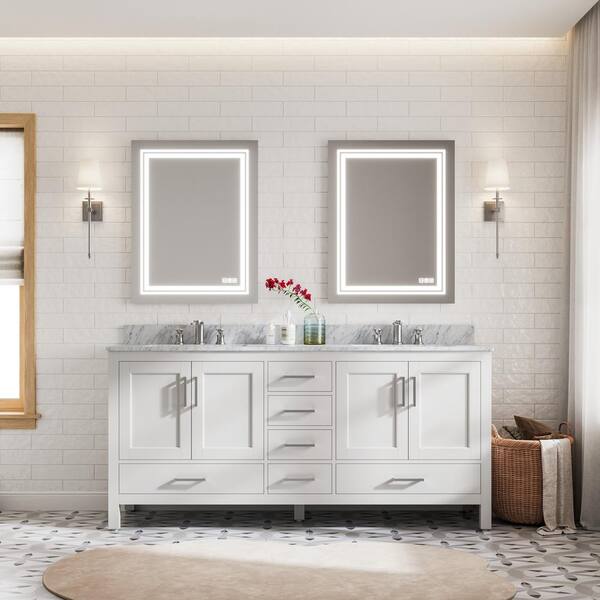 SJ STAR&JANE Thera 72 in. W x 22 in. D x 34 in. H Bath Vanity in White with Venato Carrara Top ...