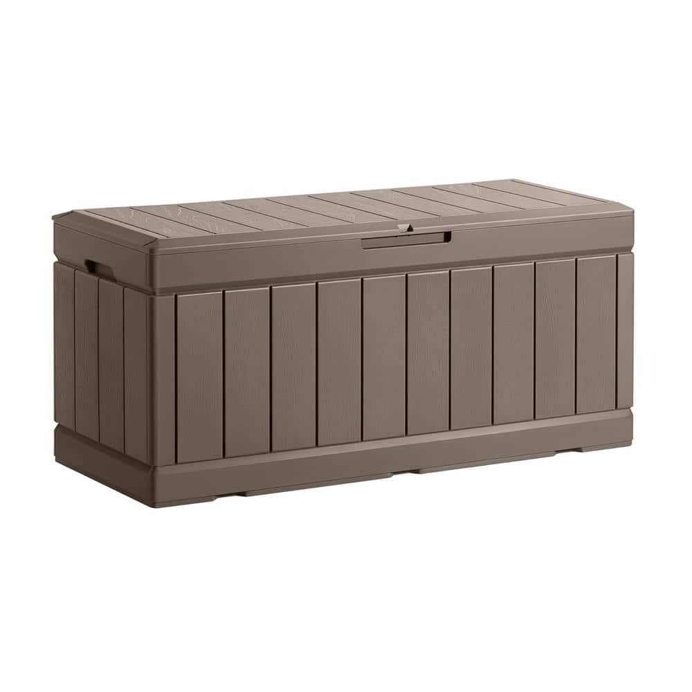 ITOPFOX Brown 85 Gal. Large Resin Deck Box Waterproof Outdoor Storage ...