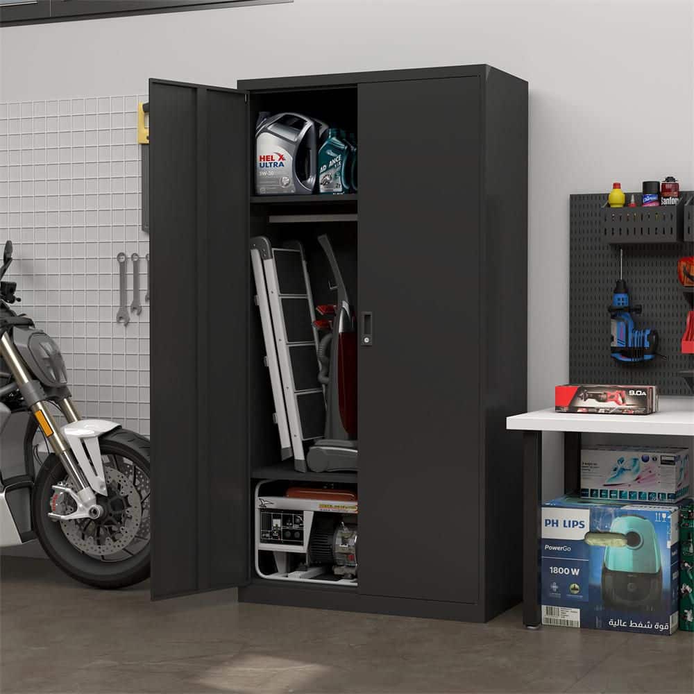 Kahomvis Black 70.8 in. H Metal Armoire Wardrobe with Hanging Rod and ...