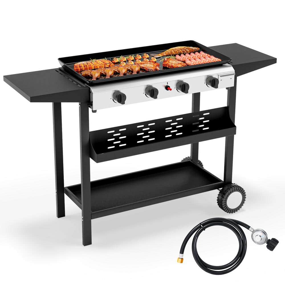 ROVSUN 4 Burner Propane Grill 40000 BTU Flat Top Griddle with Auto ...