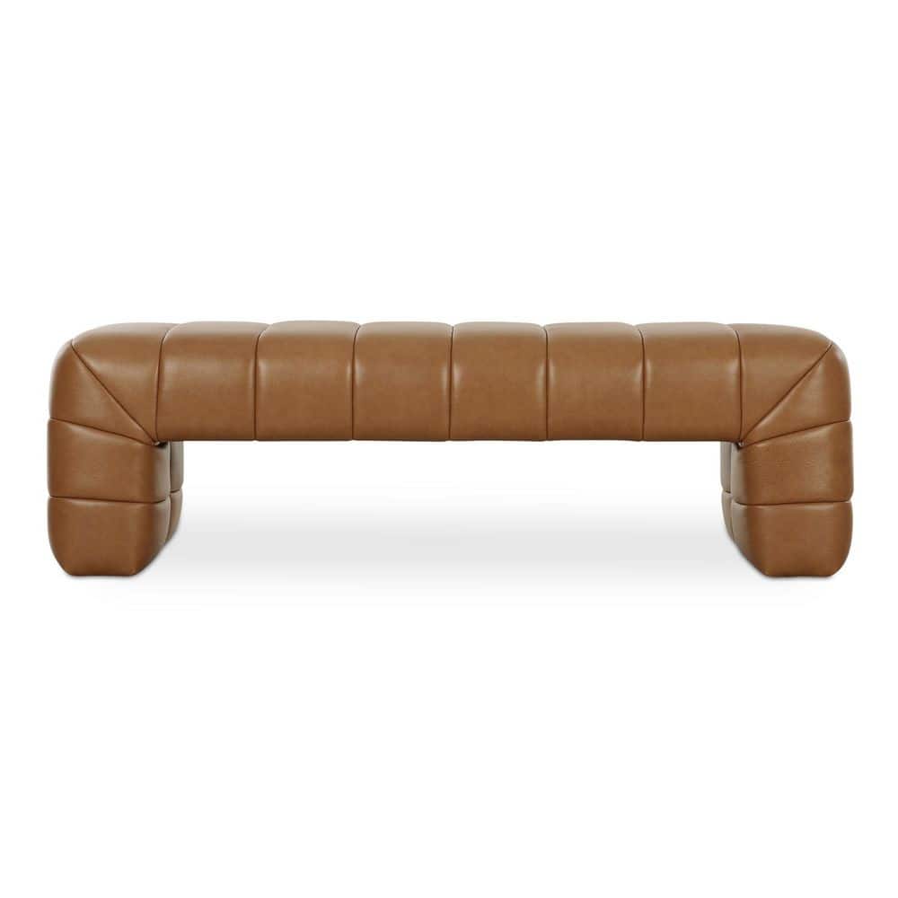 NADAAL STUDIOS Celestine 60 in. Tan Leather Bedroom Bench Backless with ...