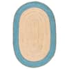 SAFAVIEH Natural Fiber Beige/Blue 4 ft. x 6 ft. Border Woven Oval Area ...