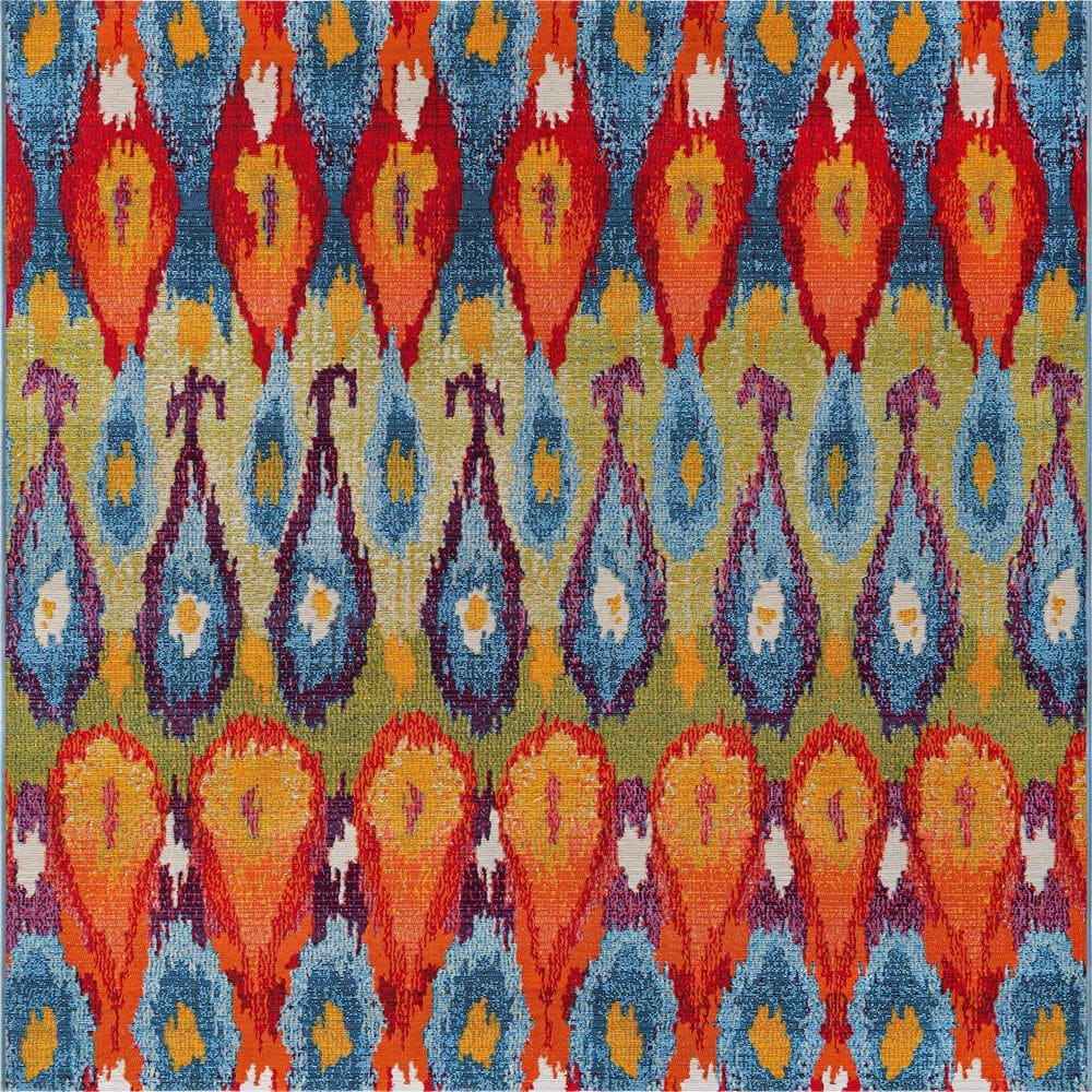 Unique Loom Outdoor Ikat Multi 6' 0 x 6' 0 Square Rug 3138573 - The ...