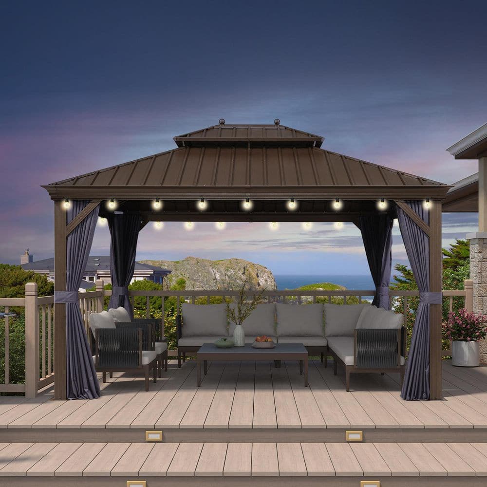 PURPLE LEAF 11 ft.x 13 ft.Bronze Patio Outdoor Gazebo for Backyard ...