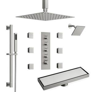 EVERSTEIN 13-Spray Patterns 16 and 6 in. Ceiling Mount Dual Shower Head and Handheld with ...