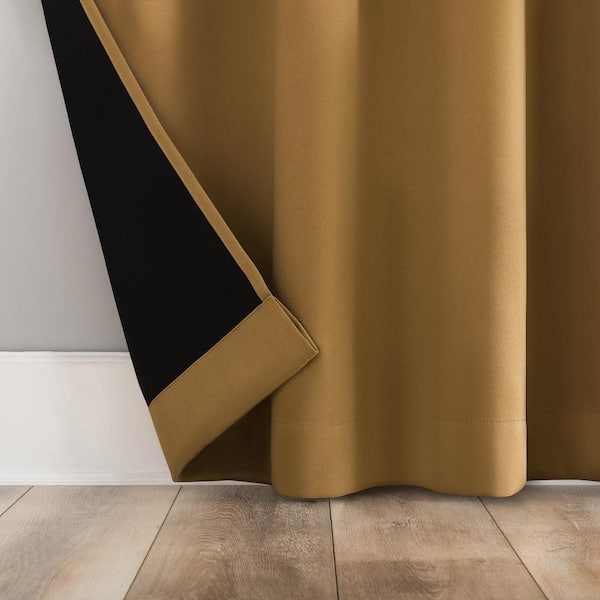 Sun Zero Oslo Theater Grade Gold Polyester Solid 52 in. W x 63 in. L Thermal Grommet Blackout Curtain 61128