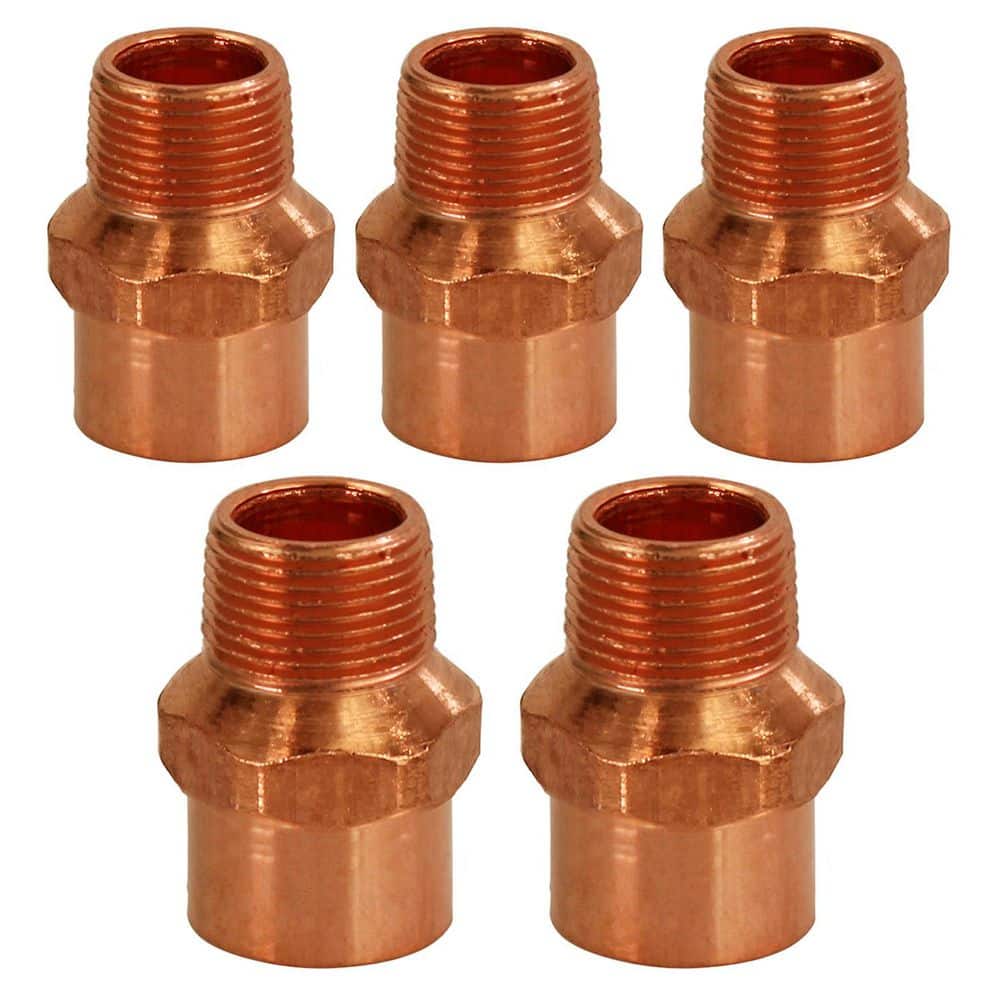 PLUMBFLEX 3/4 in. Sweat x 1/2 in. MIP Copper Reducing Male Adapter Fitting (5-Pack) 0340CCMA-5 ...