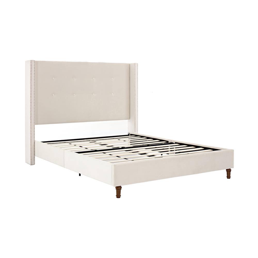 Noble House Peyton Ivory Velvet Upholstery and Wood Frame Queen ...
