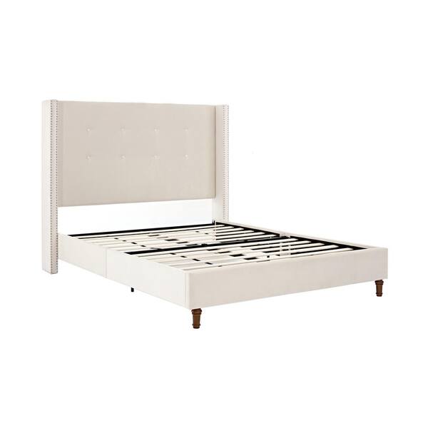 Noble House Peyton Ivory Velvet Upholstery and Wood Frame Queen ...
