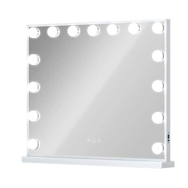 White 22.8 in. W x 18.1 in. H Lighted Vanity Mirror Cosmetic Mirror ...