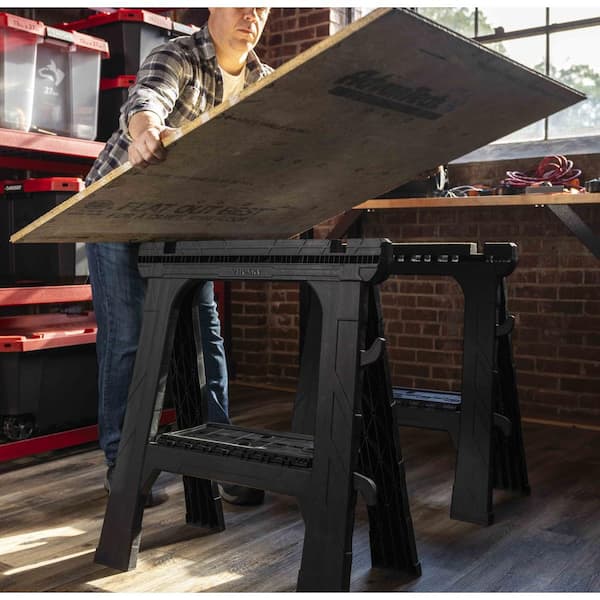 Husky 28 in. W x 31 in. H Folding Sawhorse (2-Pack) 999-7400 - The Home ...