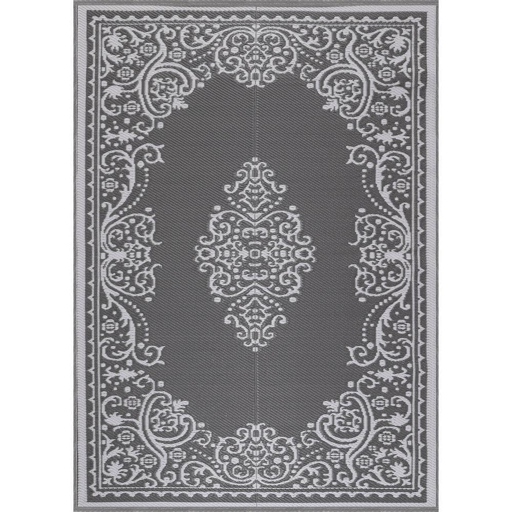 Beverly Rug 8 X 10 Grey White Lightweight Medallion Reversible Plastic ...