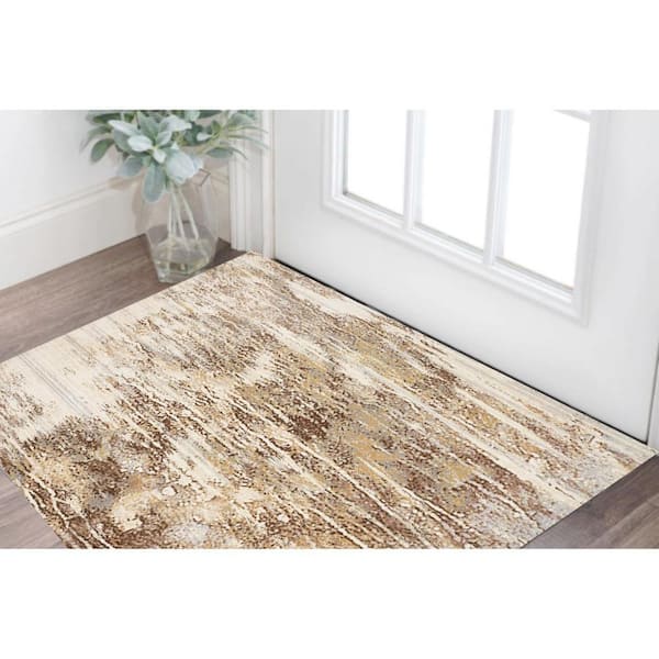 HomeRoots Tan Ivory and Brown 2 ft. x 3 ft. Abstract Area Rug ...