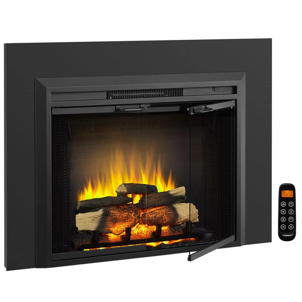 Legend Flame Damon 35 in. Electric Fireplace Insert with Trim Kit, Glass Door and Mesh Screen ...
