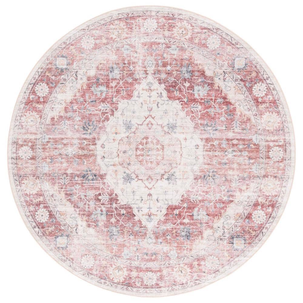 SAFAVIEH Arizona Light Red/Beige 6 ft. x 6 ft. Distressed Border Ornate ...