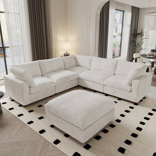 Magic Home 118 in. Square Arm Soft Velvet V-Shaped Modular Sofa Lawson ...