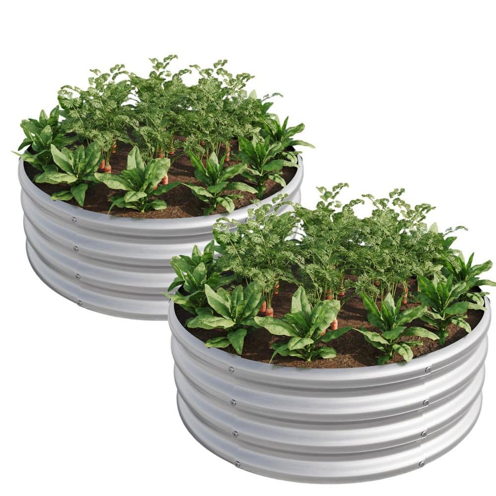 Jushua (2-Pack) 32 in. x 11.4 in. Galvanized Metal Planter Box with Open Bottom Design, White ZY ...