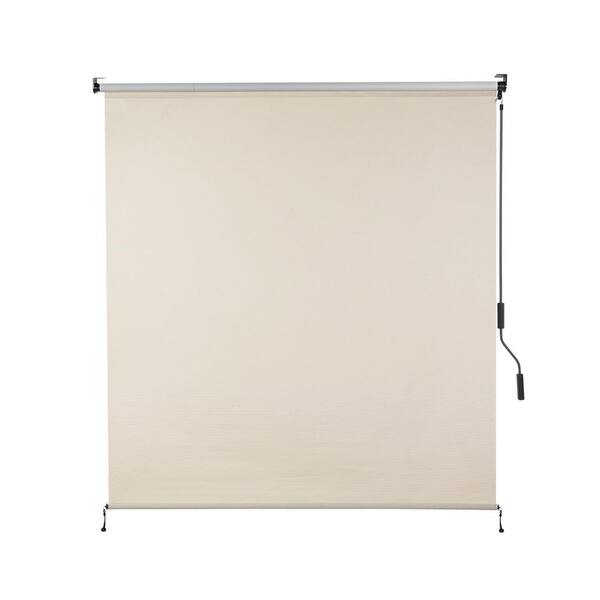 Aoodor 7 ft. x 8 ft. Beige Solar Fabric Roller Shades with Hand Crank ...