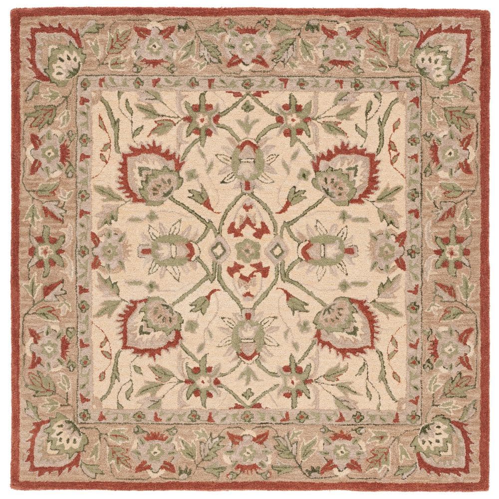SAFAVIEH Antiquity 6 ft. x 6 ft. Rust/Ivory Forest Medallion Square ...