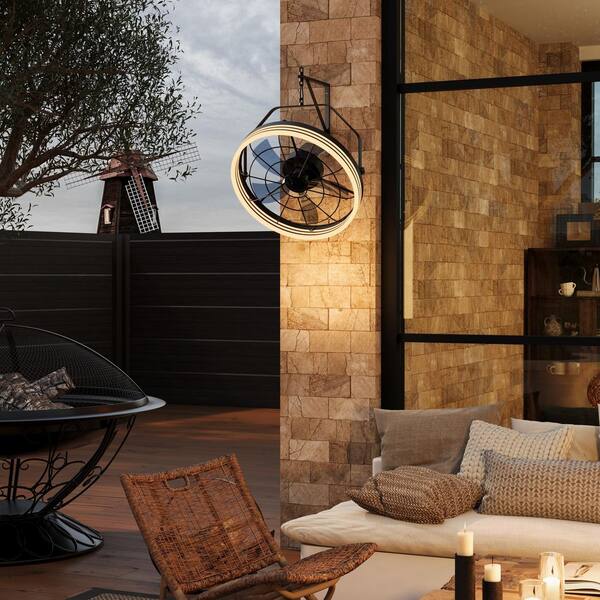 Morauroral 20 in. Modern Black Caged Wall Mounted Ceiling Fan with LED ...