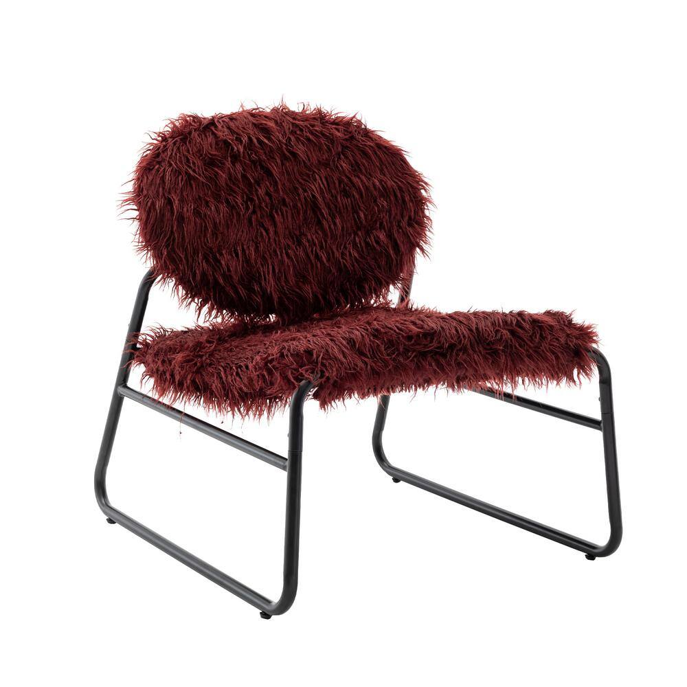 HOMEFUN Modern Industrial Claret Red Plush Slant Chair Industrial ...