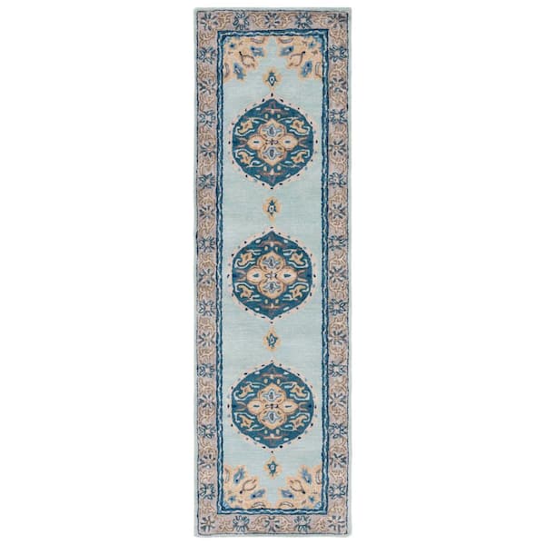 SAFAVIEH Antiquity 2 ft. x 8 ft. Turquoise/Silver Bohemian Medallion ...