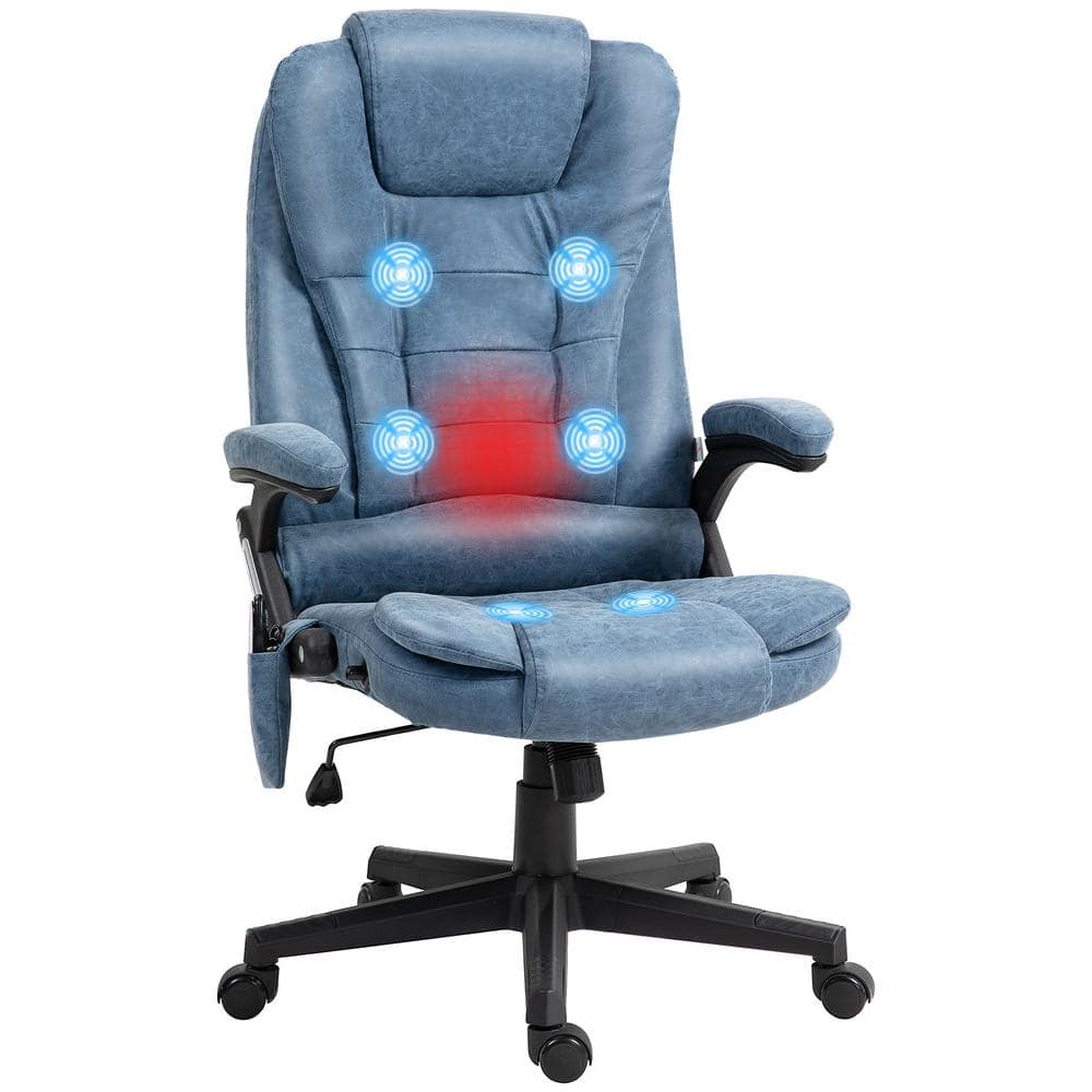 HOMCOM Faux Leather High-Back Vibration Massage Chair, Heating Office ...