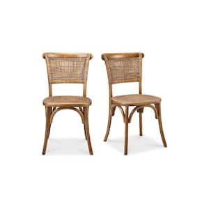 NADAAL STUDIOS Sloan-Solid Elm Frame with Rattan Dining Chair, Light ...