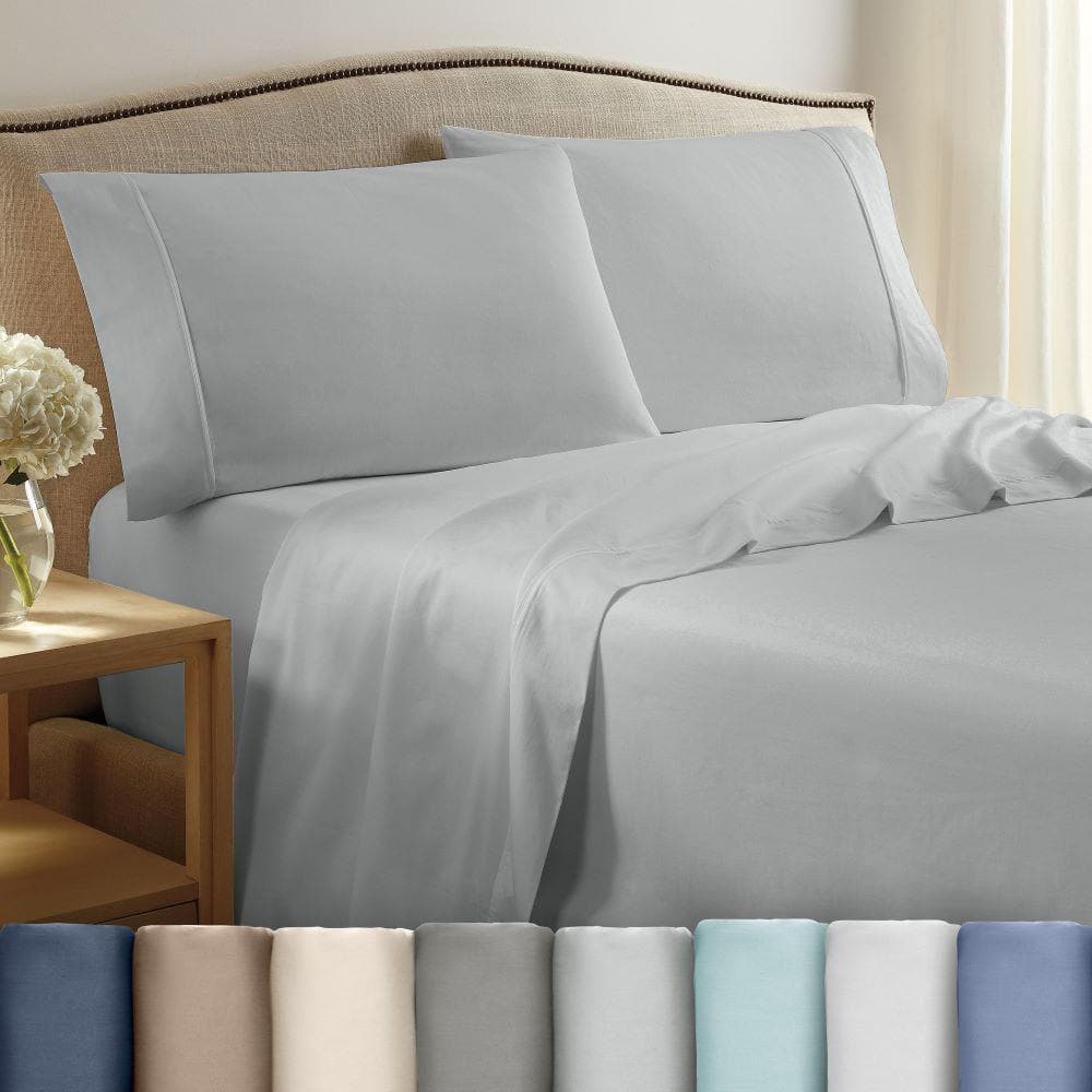 Martex T400 Solid Cotton Sateen Queen Light Grey Sheet Set 028828660435 ...