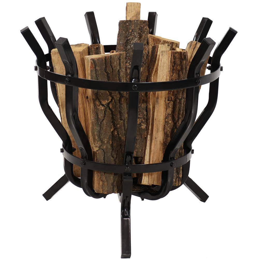 Sunnydaze 23 in. Indoor/Outdoor Steel Modern Fluted Firewood Log Holder ...