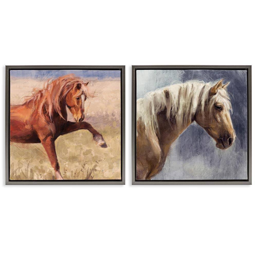 Stupell Industries Rustic Stallions Portraits by Nina Blue 2-Pieces Gray Floater Frame Animal ...